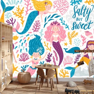 Mermaid Wall Mural | Wallpaper Peel-and-stick Wallmural - Etsy