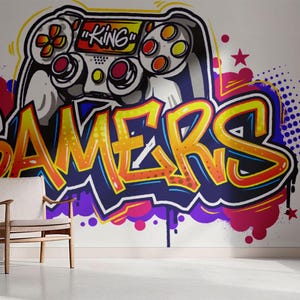 Gamers Graffiti Wall Mural: Game Room Decor, Peel and Stick Wallpaper ...