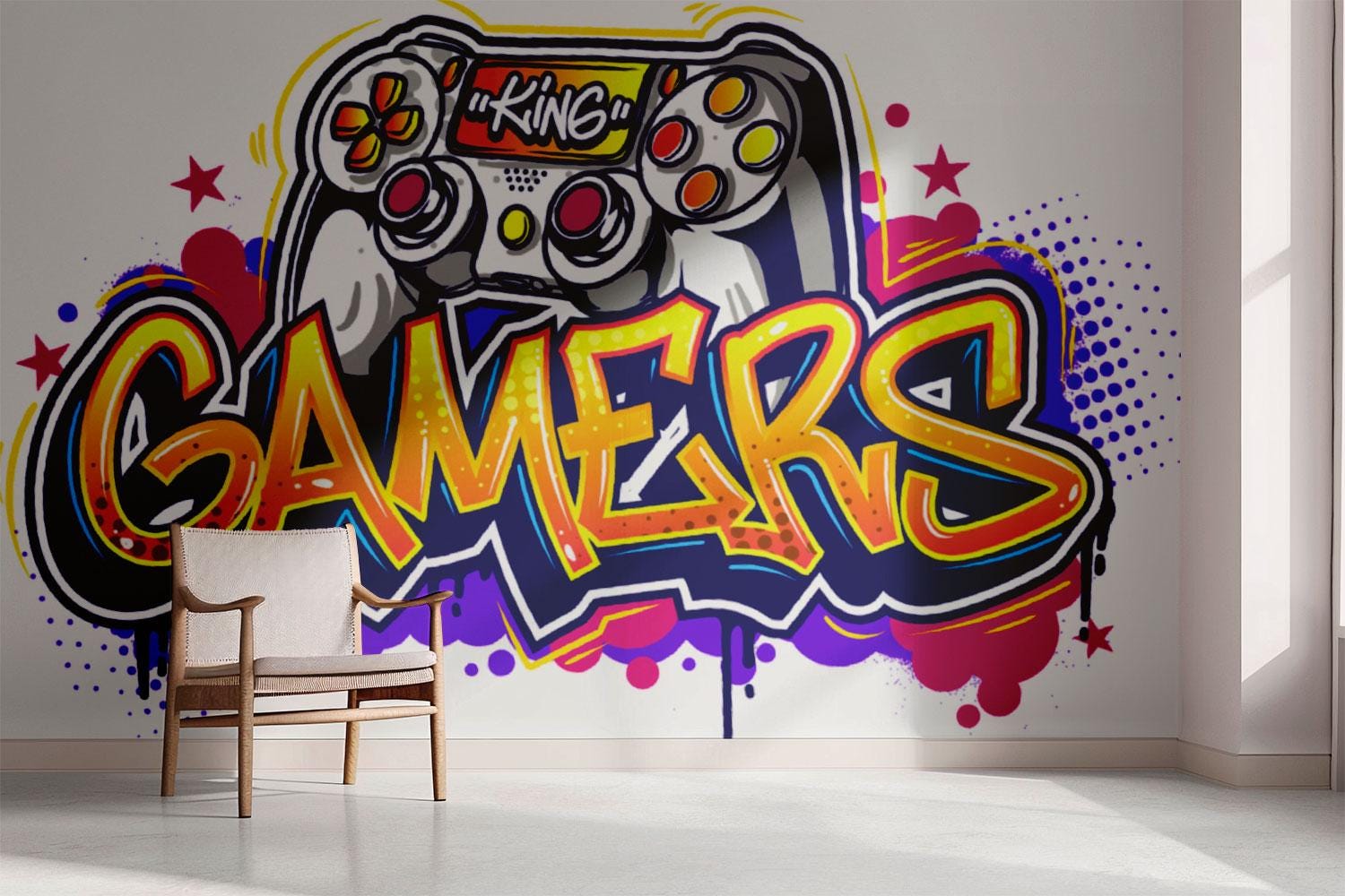 Gamers Graffiti Wall Mural: Game Room Decor, Peel and Stick Wallpaper ...