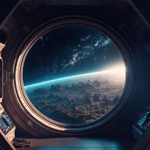 Spaceship Window Wallpaper Mural: Sci-fi Kids Room Decor (peel and ...