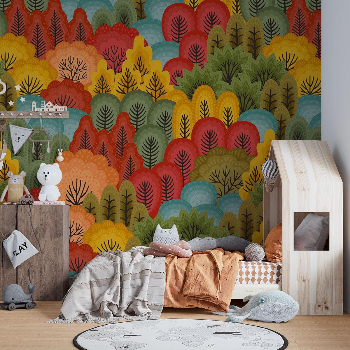 Colorful Forest Wallpaper Mural: Abstract Peel and Stick Wall Decor - Etsy