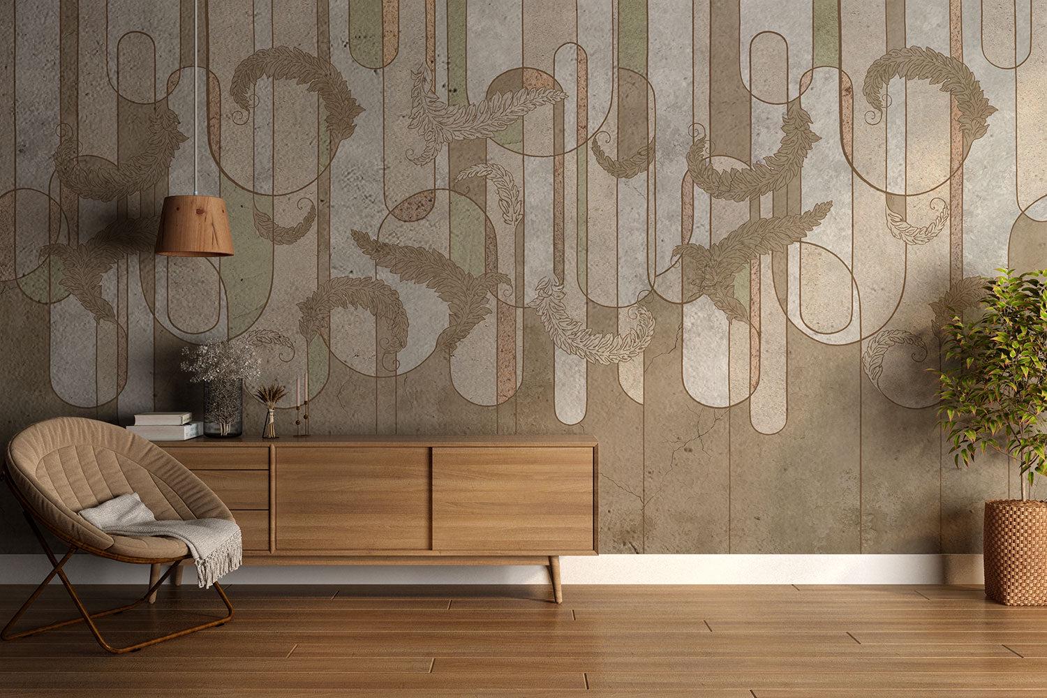 Earthy Botanical Line Art Wall Mural: Neutral Tone Peel and Stick ...