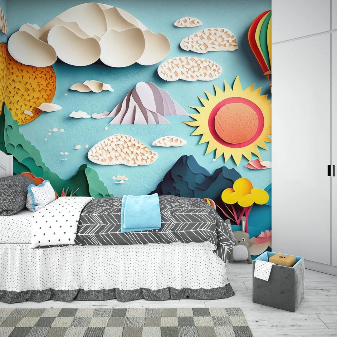 Papercut Landscape Wall Mural | Wallpaper Peel-and-stick Wallmural - Etsy