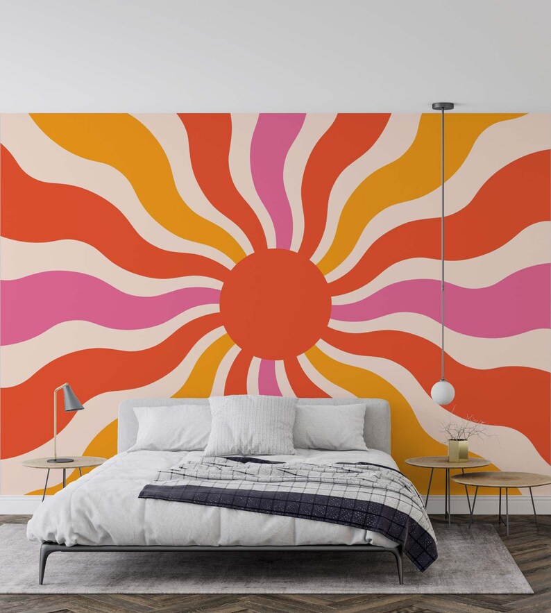 Retro Sunburst Wallpaper Mural Wallpaper Peel-and-stick Wall Mural - Etsy