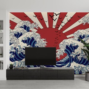 Japanese Wave Wallpaper Mural: Peel and Stick Sea Wall Decor - Etsy