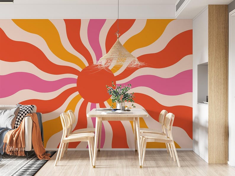 Retro Sunburst Wallpaper Mural Wallpaper Peel-and-stick Wall Mural - Etsy