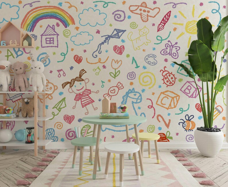 Doodle Art Wall Mural | Wallpaper Peel-and-stick Wall Mural - Etsy