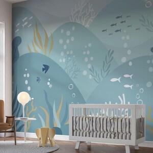 Underwater Ocean Wall Mural – Serene & Playful Marine Life Wallmural ...