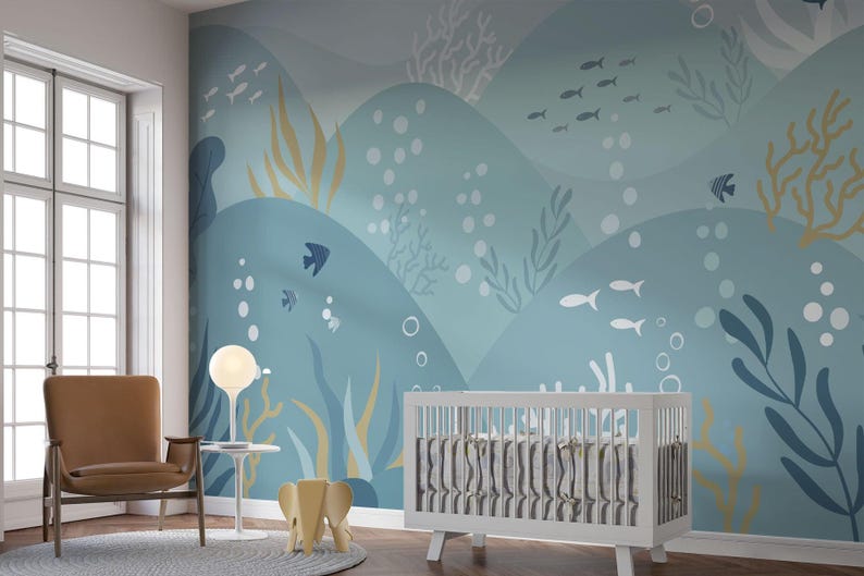 Underwater Ocean Wall Mural – Serene & Playful Marine Life Wallmural ...