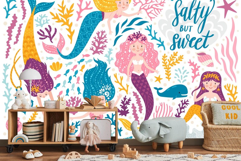 Mermaid Wall Mural | Wallpaper Peel-and-stick Wallmural - Etsy
