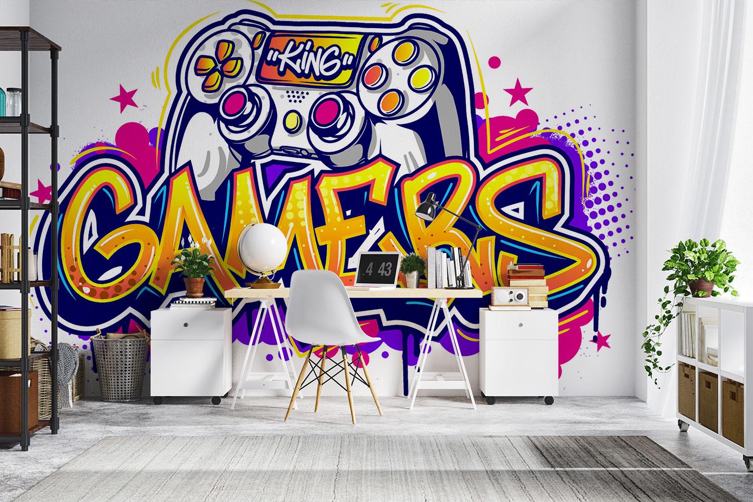 Gamers Graffiti Wall Mural: Game Room Decor, Peel and Stick Wallpaper ...