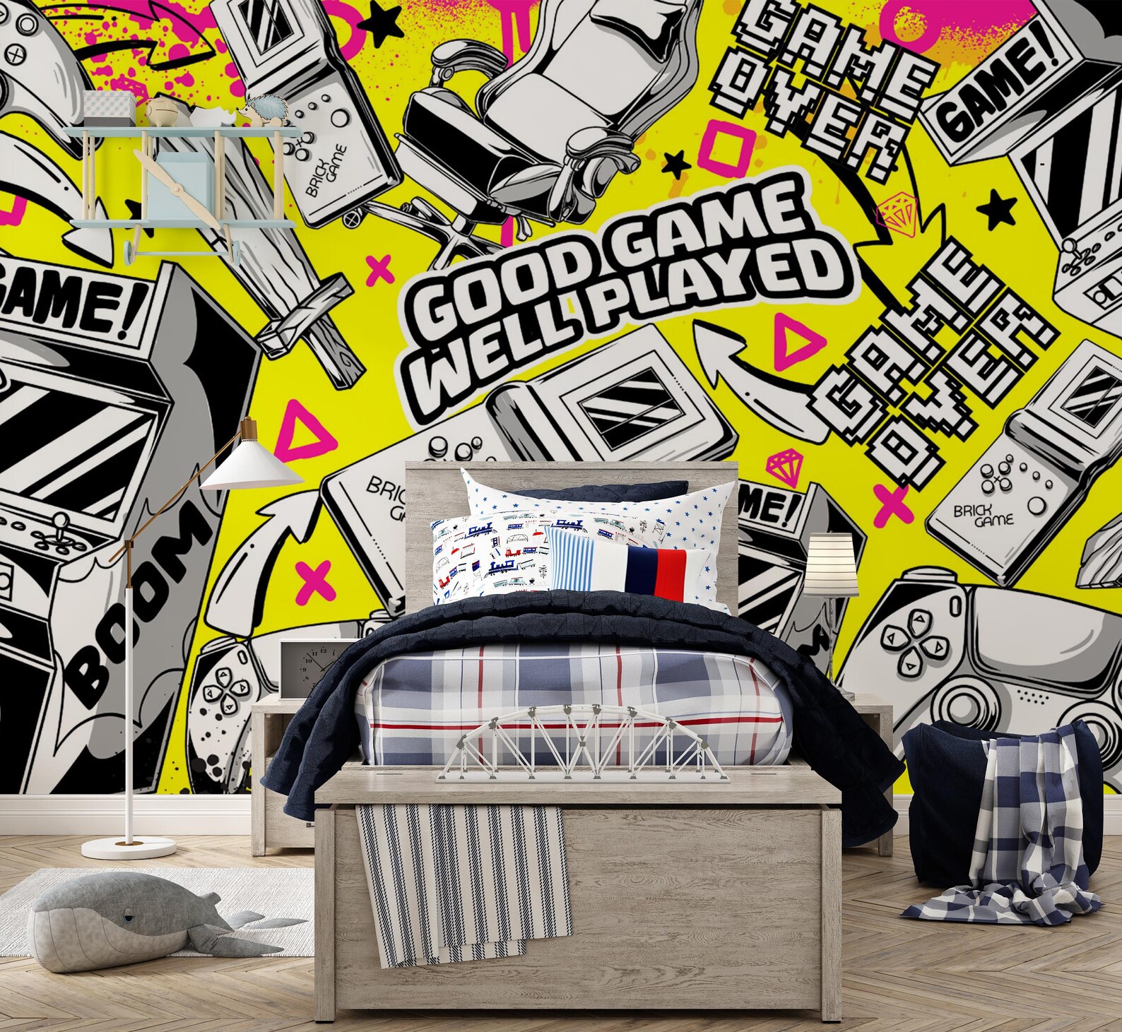 Yellow Gamer Wall Mural | Retro Gaming Wallpaper, Peel and Stick Video ...