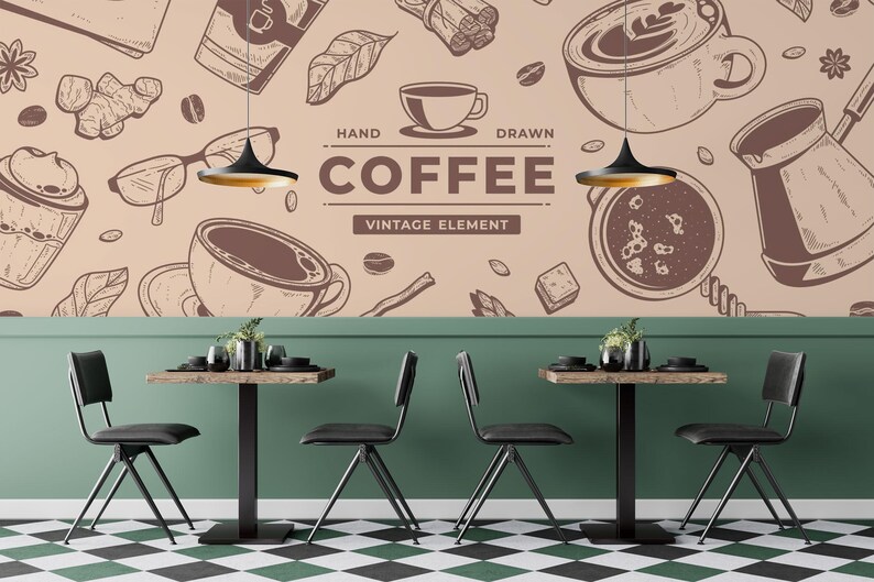 Coffee Shop Wall Mural, Self Adhesive Peel and Stick Wallpaper - Etsy