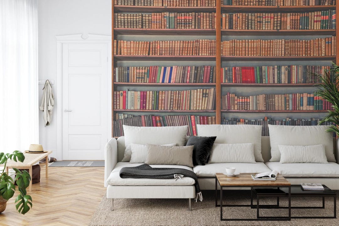 Square Bookshelf Wall Mural - Etsy