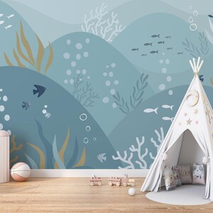 Underwater Ocean Wall Mural – Serene & Playful Marine Life Wallmural ...