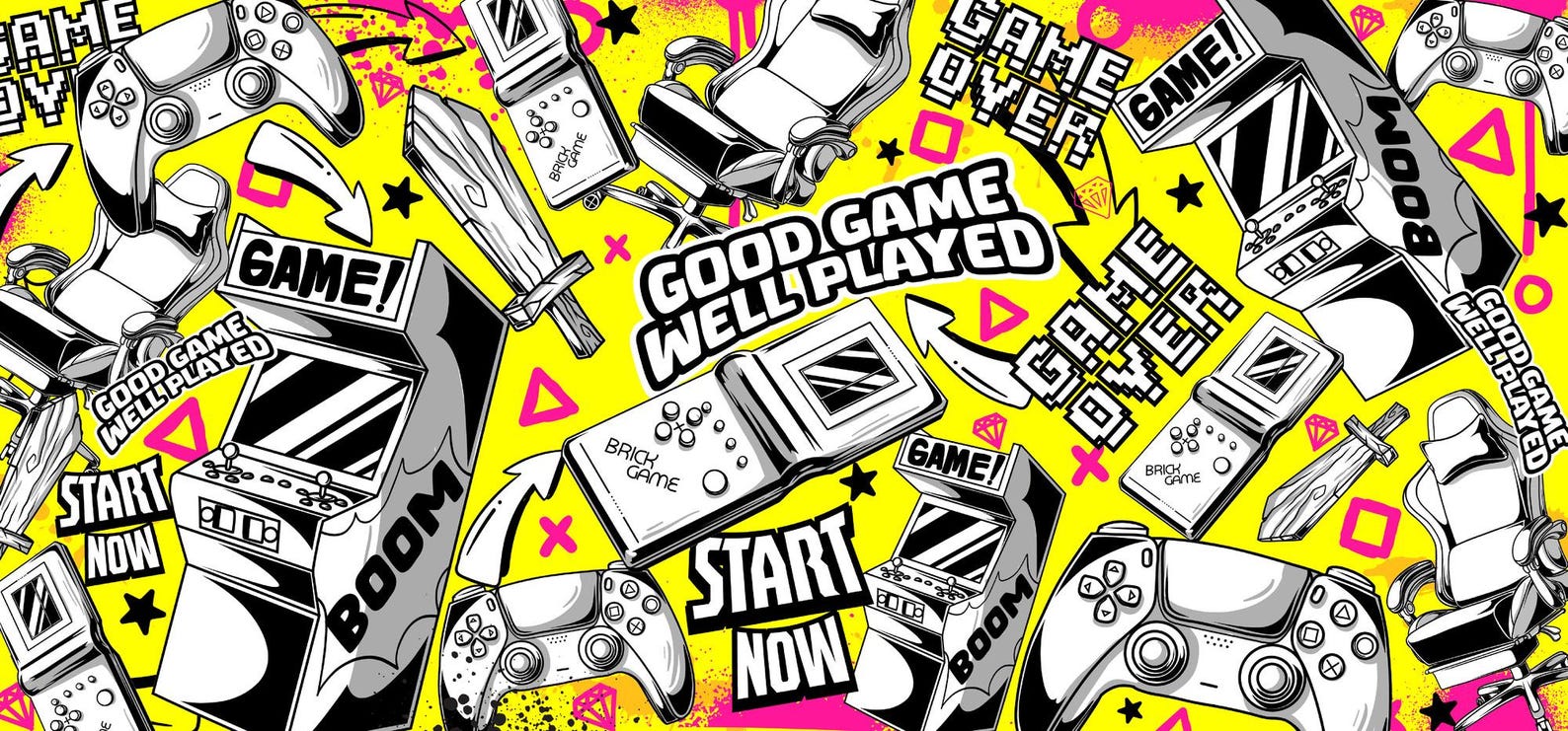 Yellow Gamer Wall Mural | Retro Gaming Wallpaper, Peel and Stick Video ...