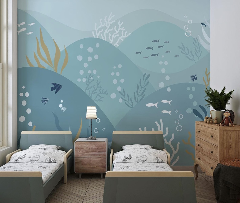 Underwater Ocean Wall Mural – Serene & Playful Marine Life Wallmural ...