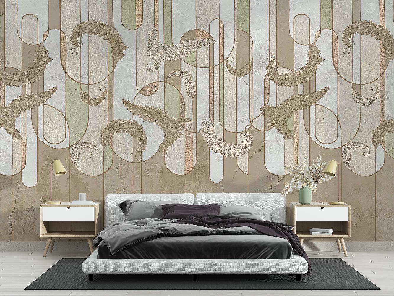 Earthy Botanical Line Art Wall Mural: Neutral Tone Peel and Stick ...