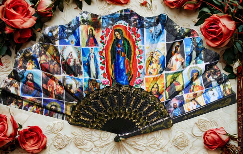 Lady of Guadalupe Hand Fan. Virgin Guadalupe Religious Folding Fan With ...