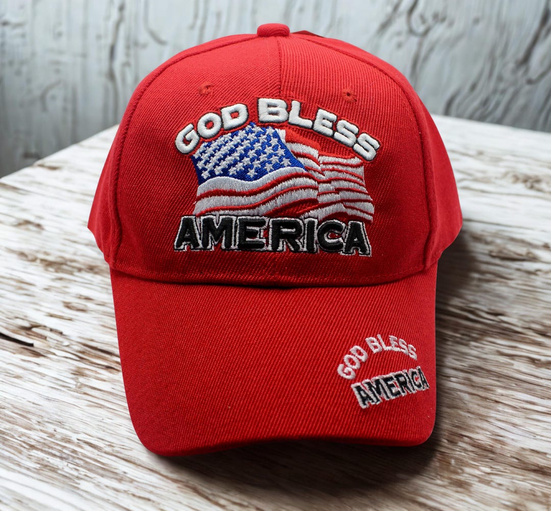 USA Red Baseball Cap With God Bless America and American Flag ...