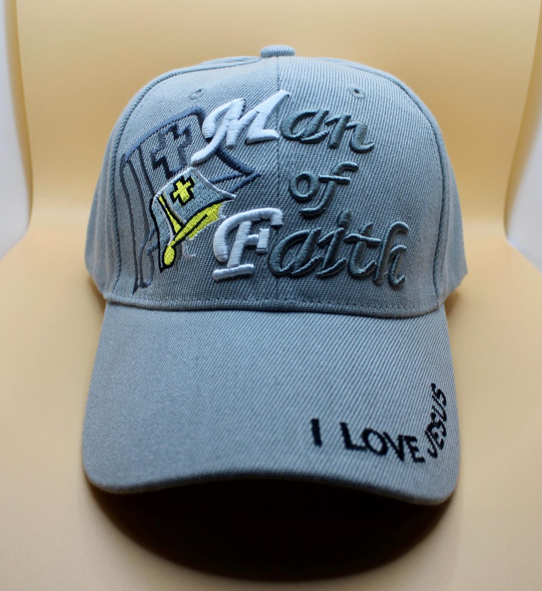 Man of Faith Gray Baseball Hat– Christian Inspirational Hat With Bold ...