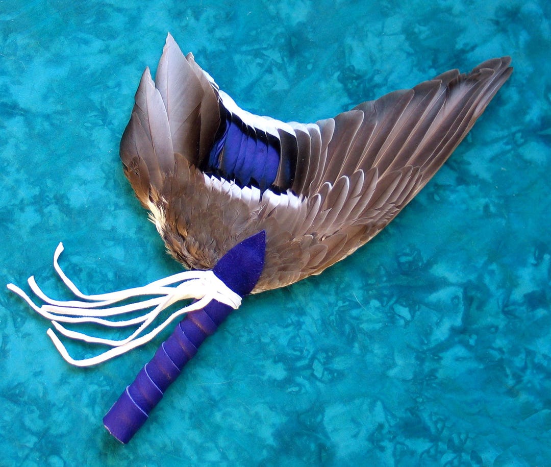 Smudge Fan Aura Cleansing Mallard Wing With Purple Buckskin - Etsy