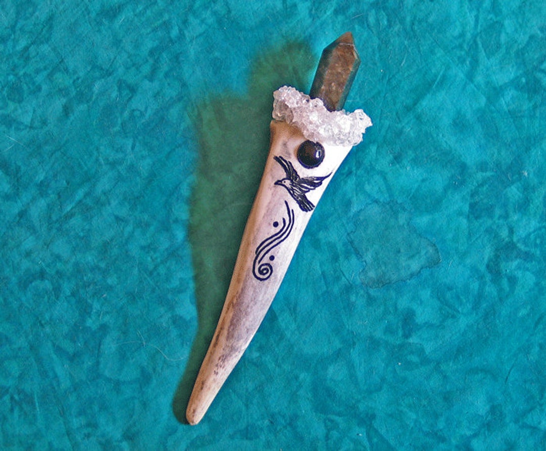 Raven/crow Antler Wand Astrophyllite Double Terminated Wand, Onyx ...