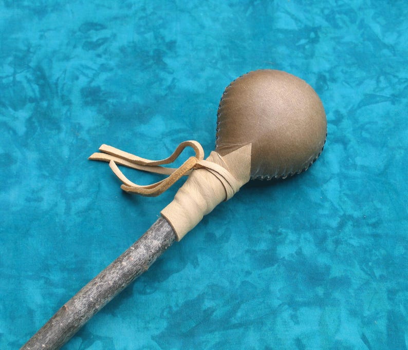 Shamanic Rattle With Maple Wood Handle, Green Buckskin, Elk Rawhide - Etsy