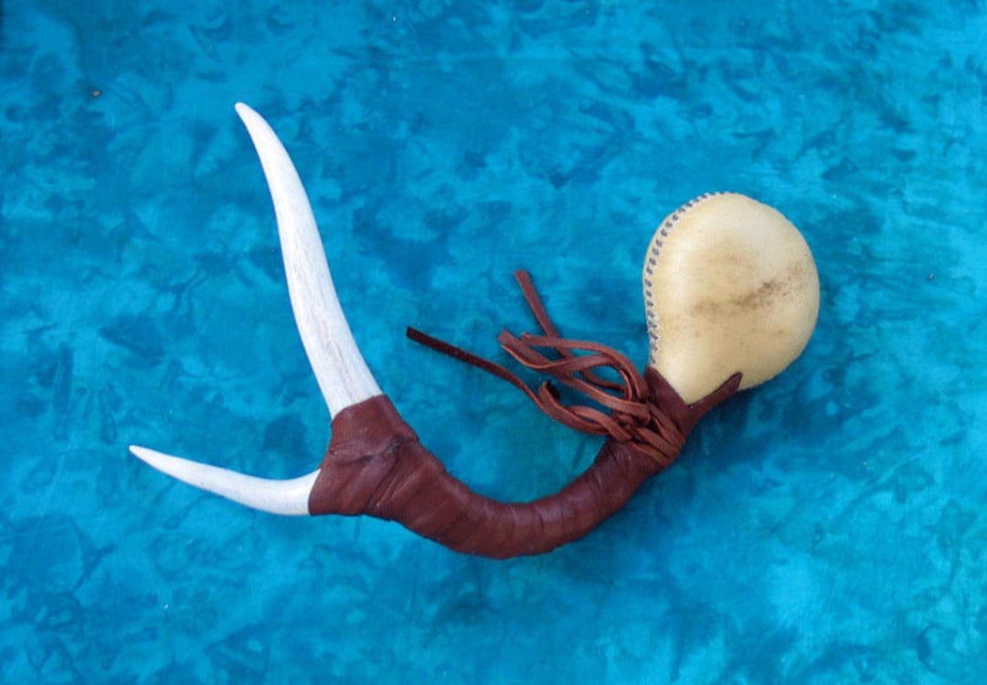 LARGE Shamanic Elk Rawhide Rattle With 2 Point Shed Deer Antler Handle ...