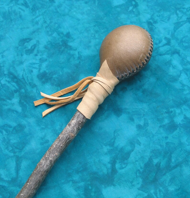 Shamanic Rattle With Maple Wood Handle, Green Buckskin, Elk Rawhide - Etsy