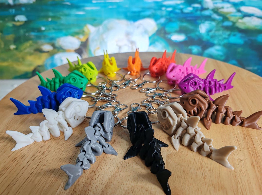 3D Printed Articulated Skeleton Keychain Shark Fidget Toy Flexible ...