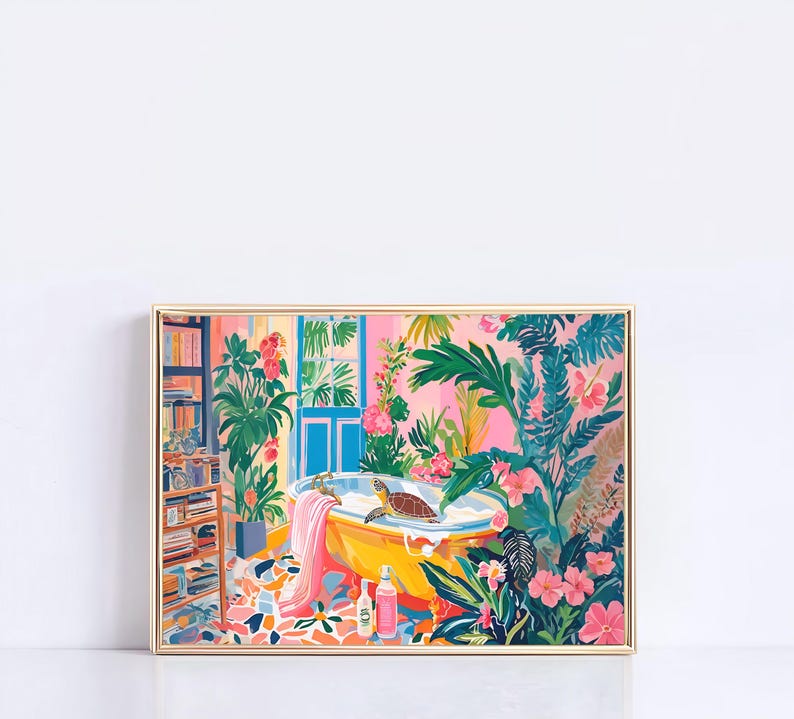 Turtle in Bathtub Funny Poster, Dopamine Decor, Extended Matisse Print ...