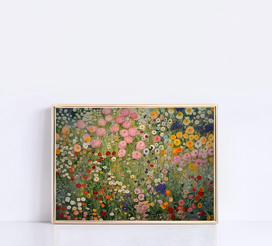 Gustav Klimt Flowers Garden Pink and Green Extended Wall Art Print ...