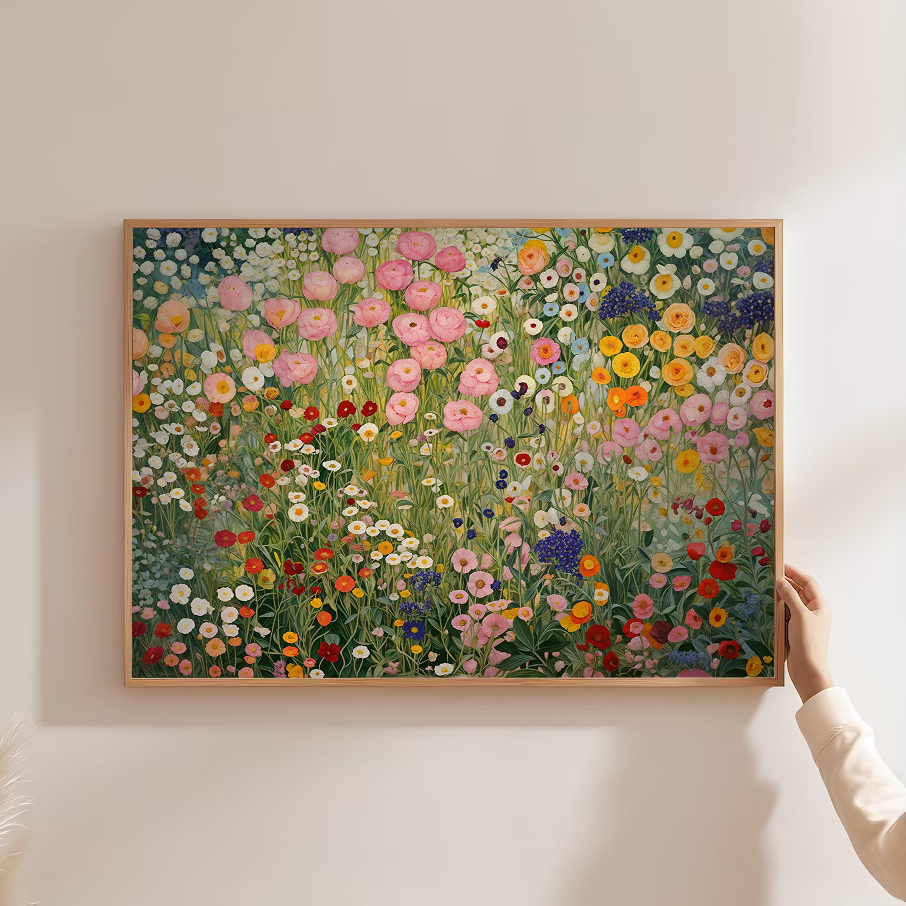 Gustav Klimt Flowers Garden Pink and Green Extended Wall Art Print ...