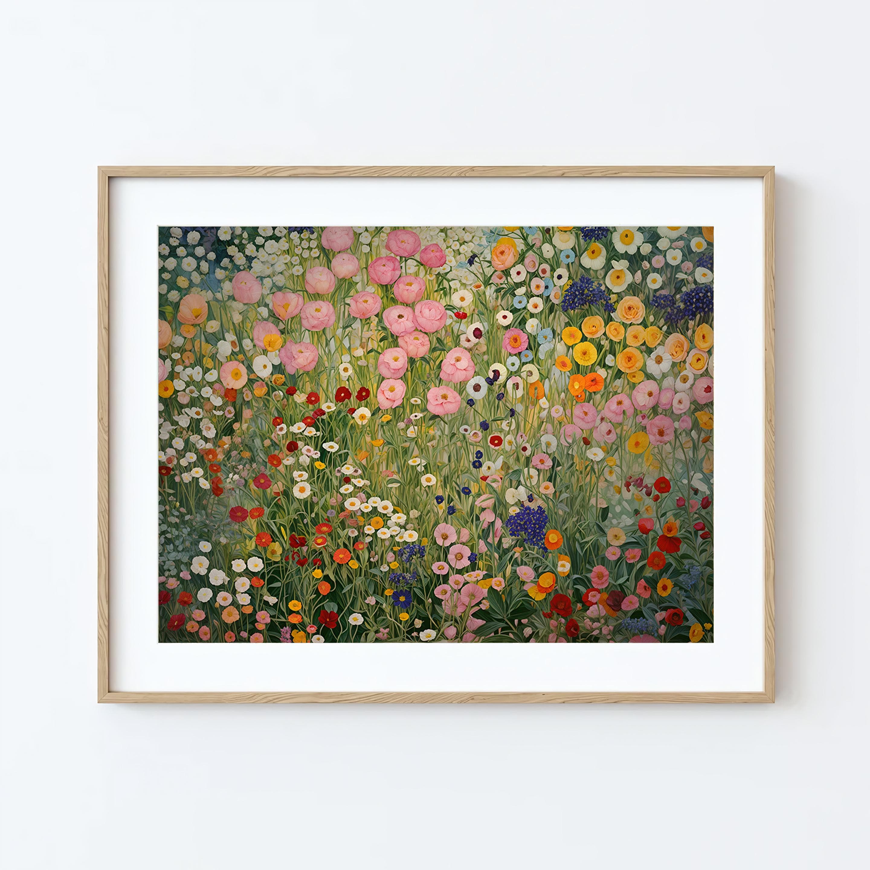 Gustav Klimt Flowers Garden Pink and Green Extended Wall Art Print ...