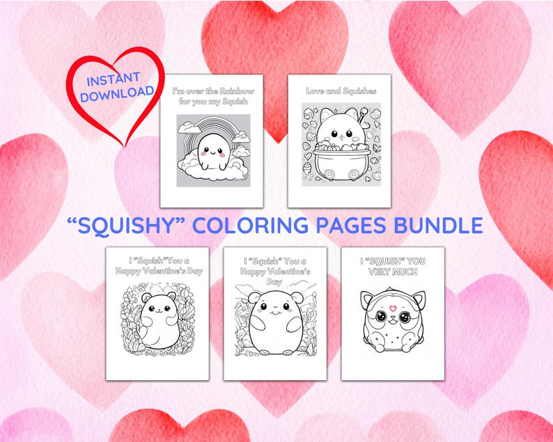 Printable "squishy" Valentine Coloring Pages Bundle - Etsy