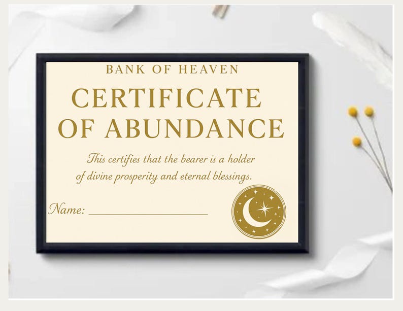 Printable Certificate of Abundance | Celestial Prosperity Art ...