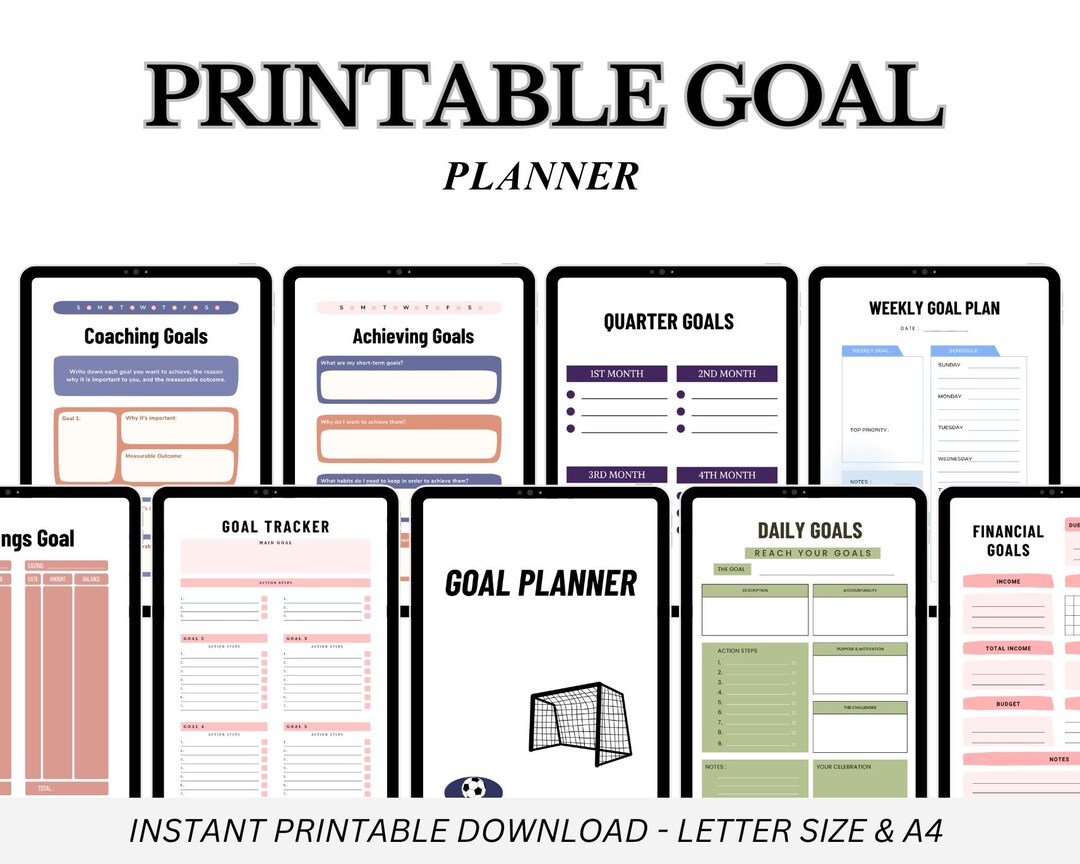 Goal Planner Colorful Printable PDF Templates - Yearly Monthly Weekly ...