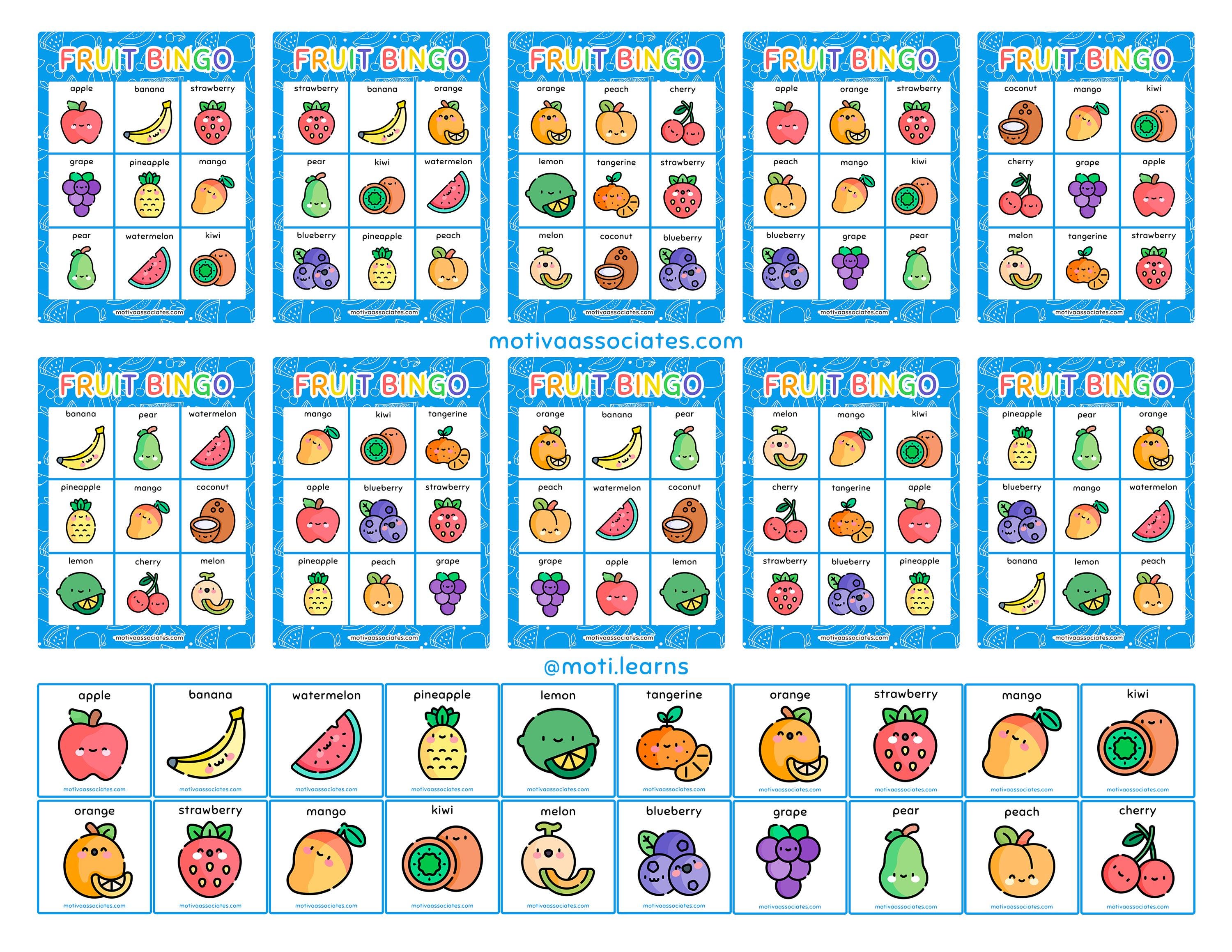 Fruit Bingo Game Printable PDF | Preschool & Kindergarten Learning ...