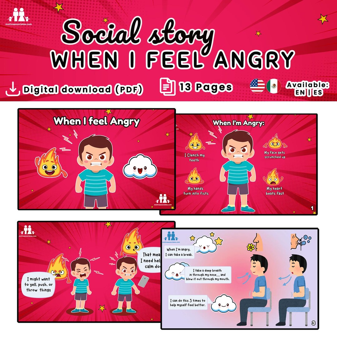 Social Story: When I Feel Angry - Bilingual PDF (spanish/english) - Etsy