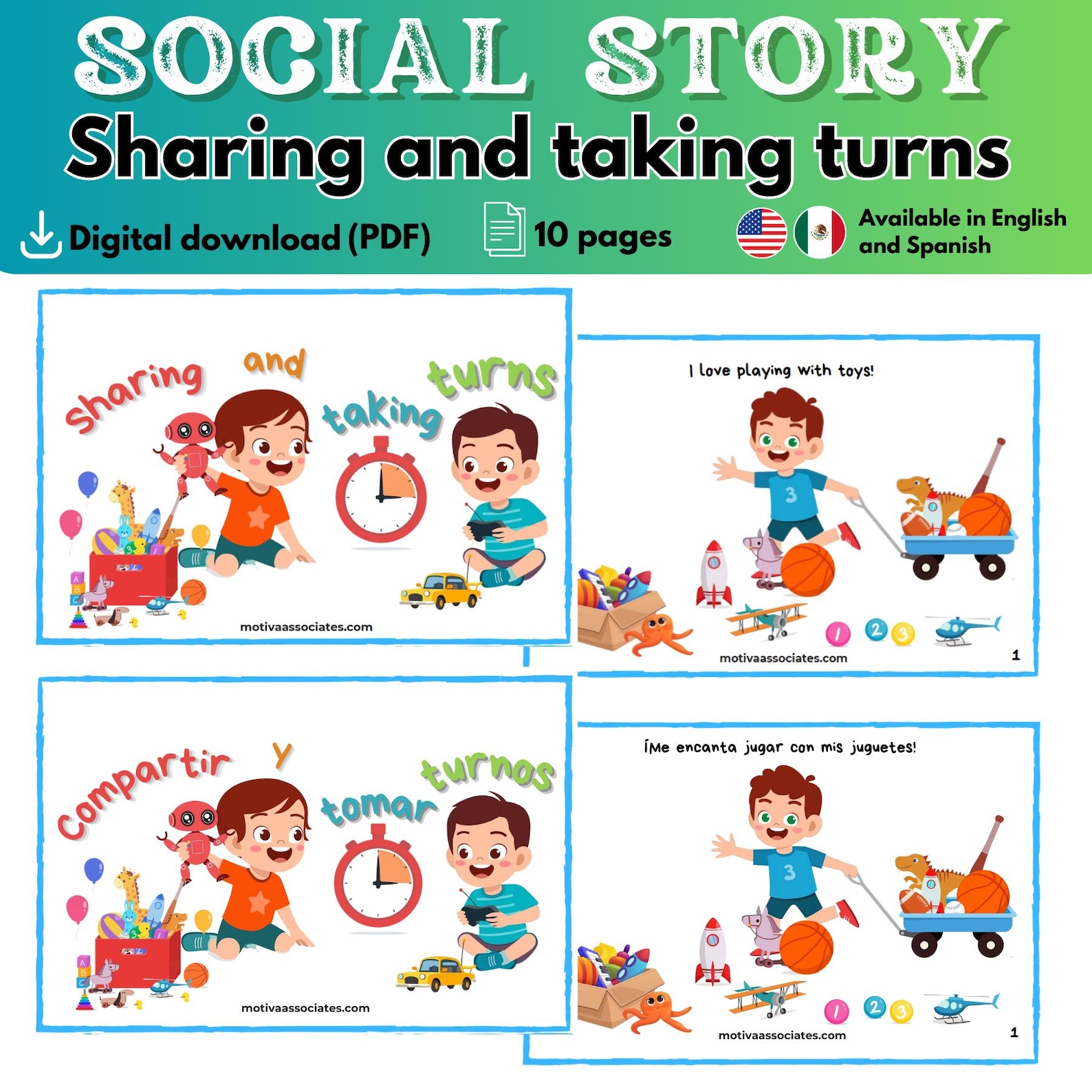 Social Story - Sharing and Taking Turns / Compartir Y Tomar Turnos ...