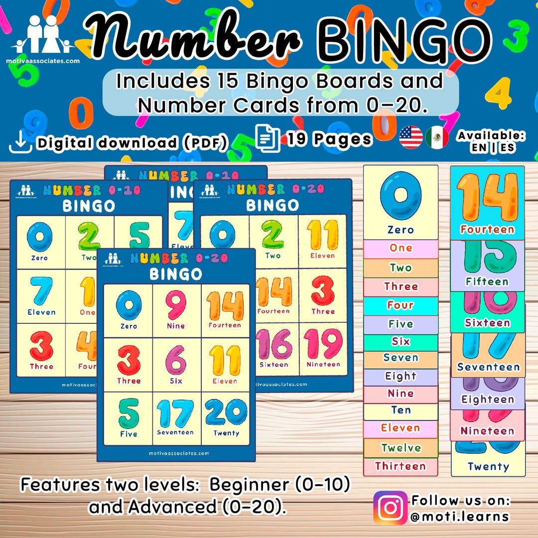 Number Bingo 0–20 | Two Levels Included | Educational Math Game for ...