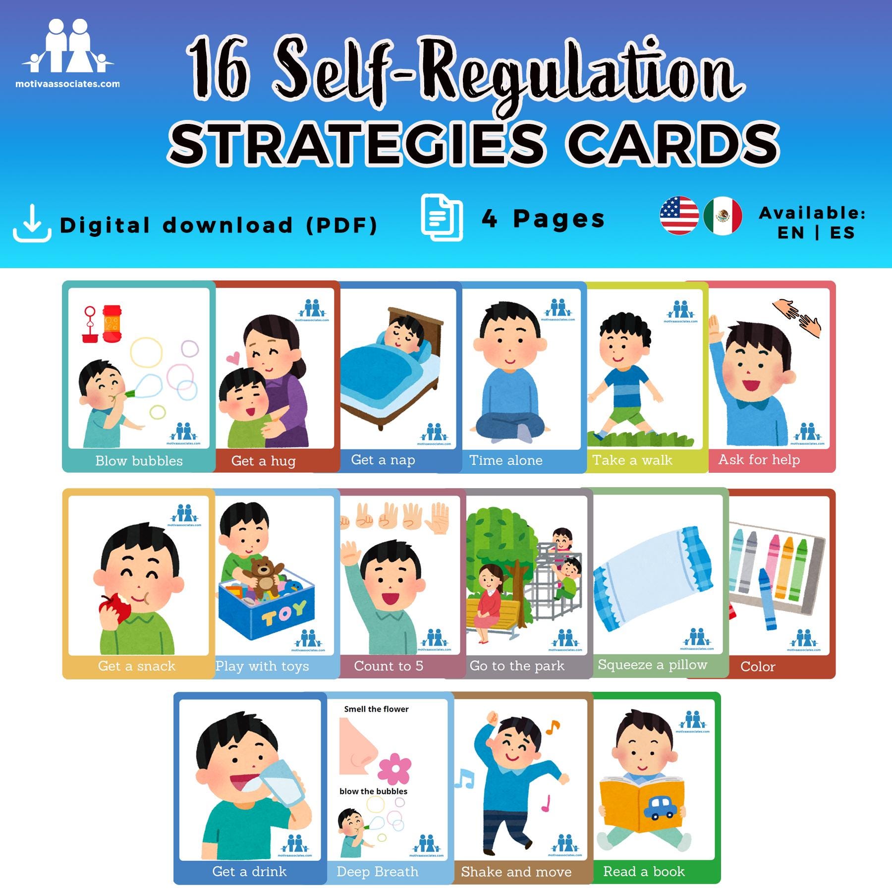 Bilingual Self-regulation Cards: Calm Down Strategies for Kids (PDF ...