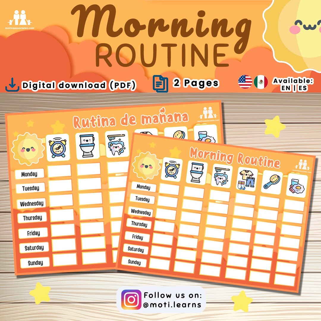 Morning Routine Chart for Kids | Visual Schedule Printable | Bilingual ...