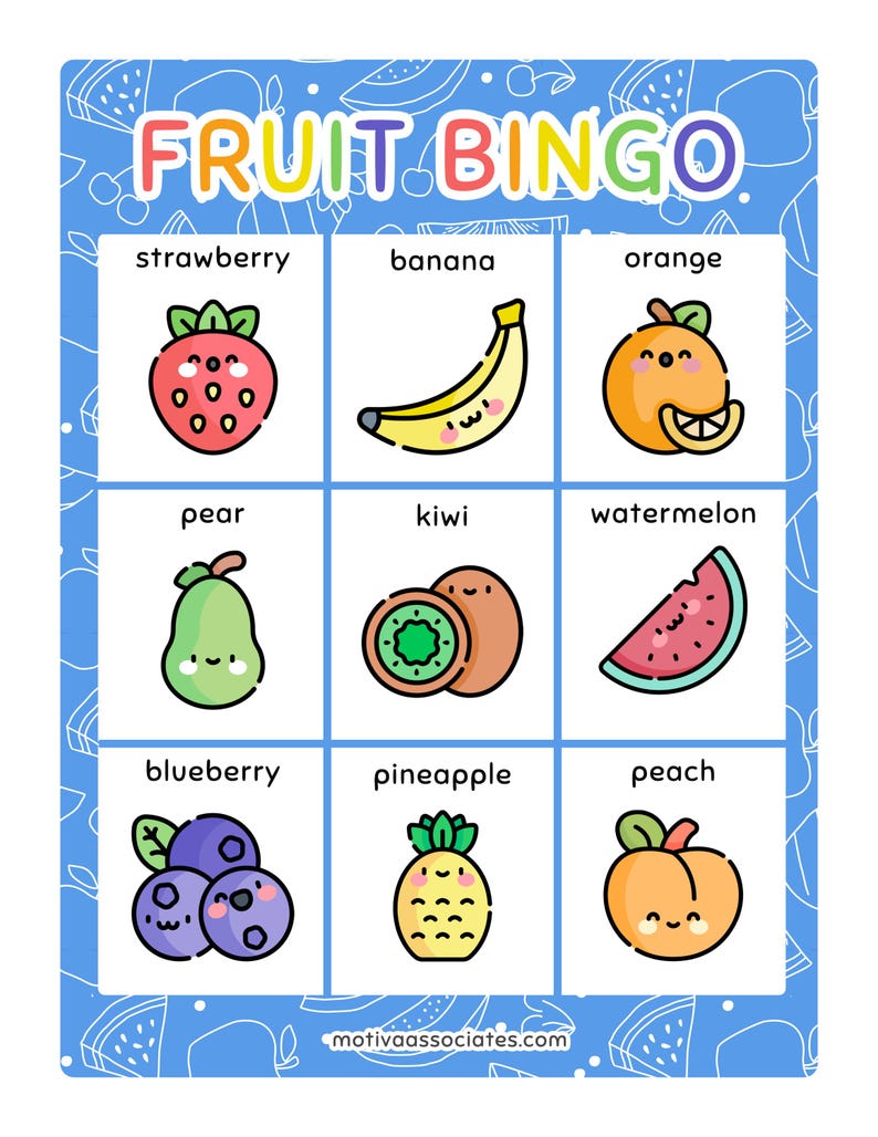 Fruit Bingo Game Printable PDF | Preschool & Kindergarten Learning ...