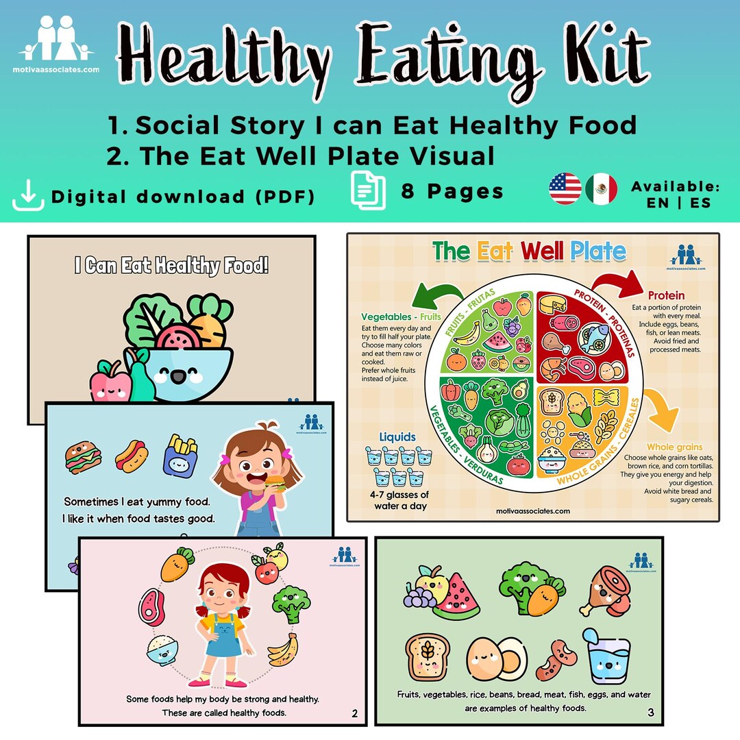 Healthy Eating Kit | Social Story + Eat Well Plate Visual | Bilingual ...