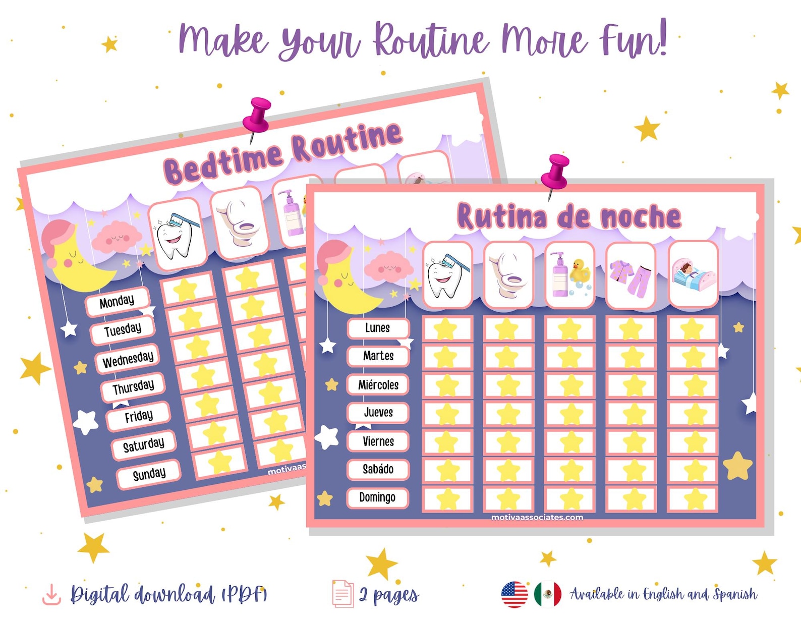 Bedtime Routine Chart Printable / Kids Daily Checklist / Visual ...