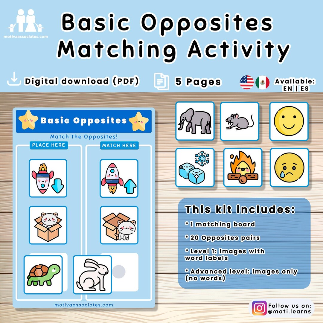 Basic Opposites Matching Activity | Preschool Opposites Game PDF - Etsy