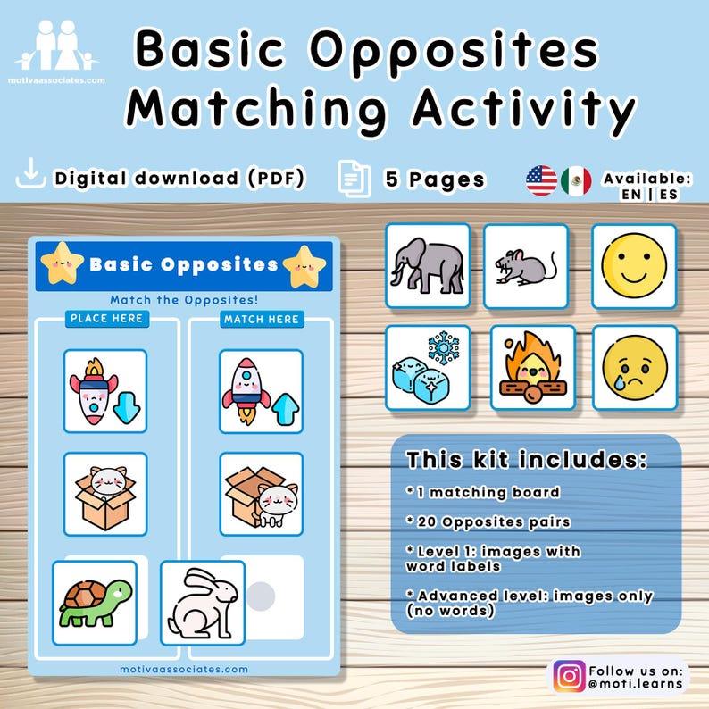 Basic Opposites Matching Activity | Preschool Opposites Game PDF - Etsy