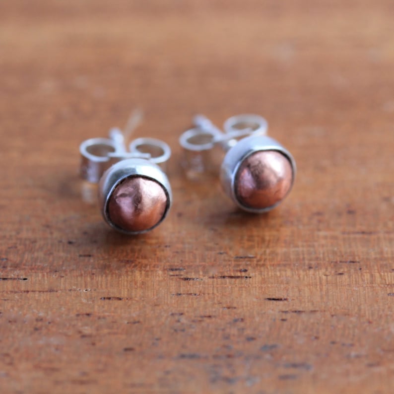 Silver Copper Stud Earrings Copper Nugget Earrings Silver - Etsy